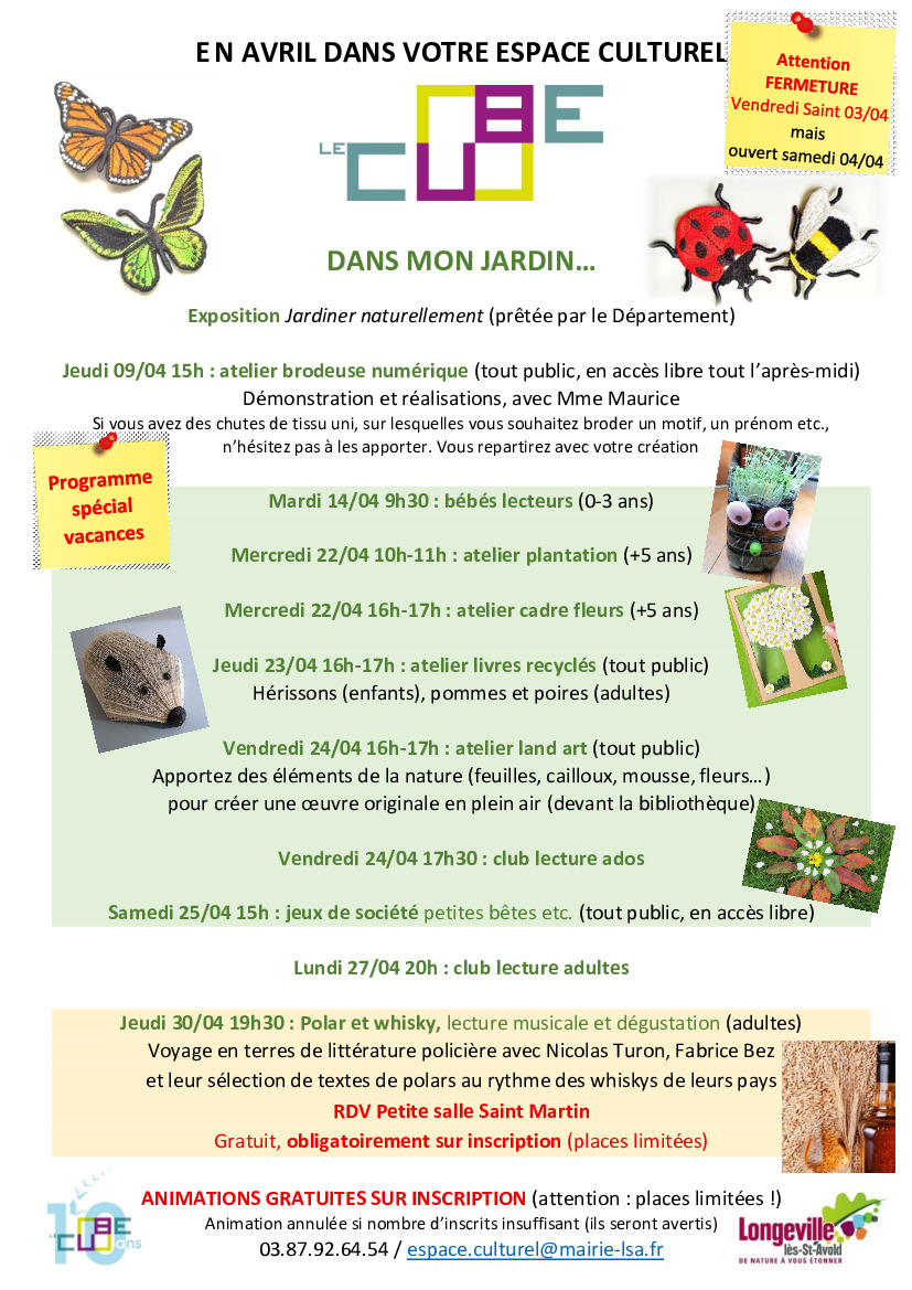 Actualités - Programme avril au Cube - Mairie de Longeville-Lès-Saint-Avold